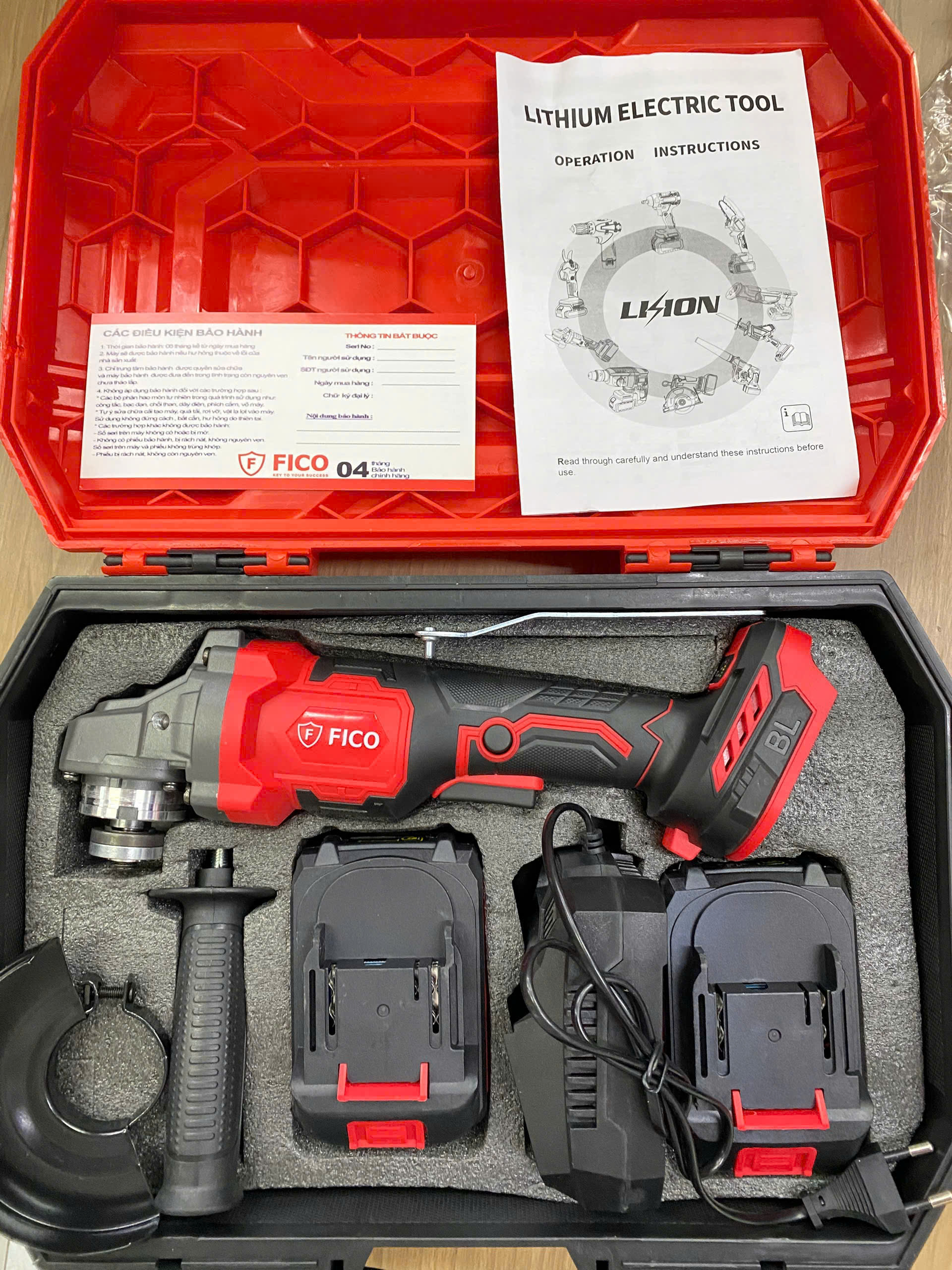 Máy mài góc dùng pin FICO FC-100L (2 pin 3Ah, sạc) - Điện máy Phan Nguyễn
